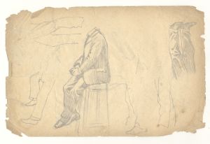 Figure Study of Man Sitting on a Stool; Five Male Leg Studies: Verso ...